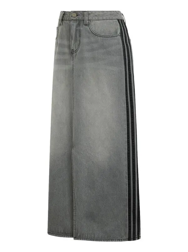 Adidas 3-stripes Denim Pencil Skirt - Washed Grey Denim