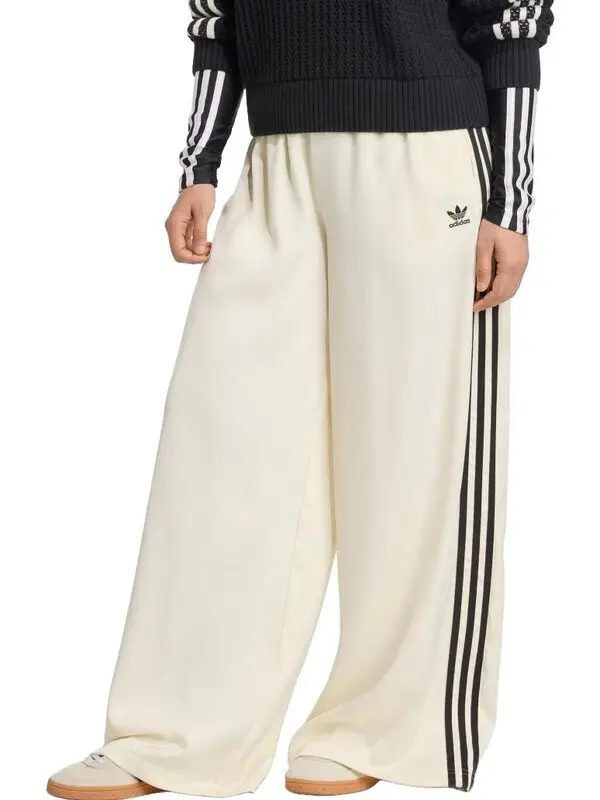 Adidas Adicolor Satin Wide Leg Track Pants - Cream White / Black