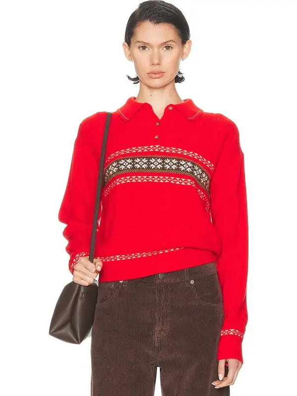 Guest In Residence Cable Collegiate Polo Sweater - Chili Combo