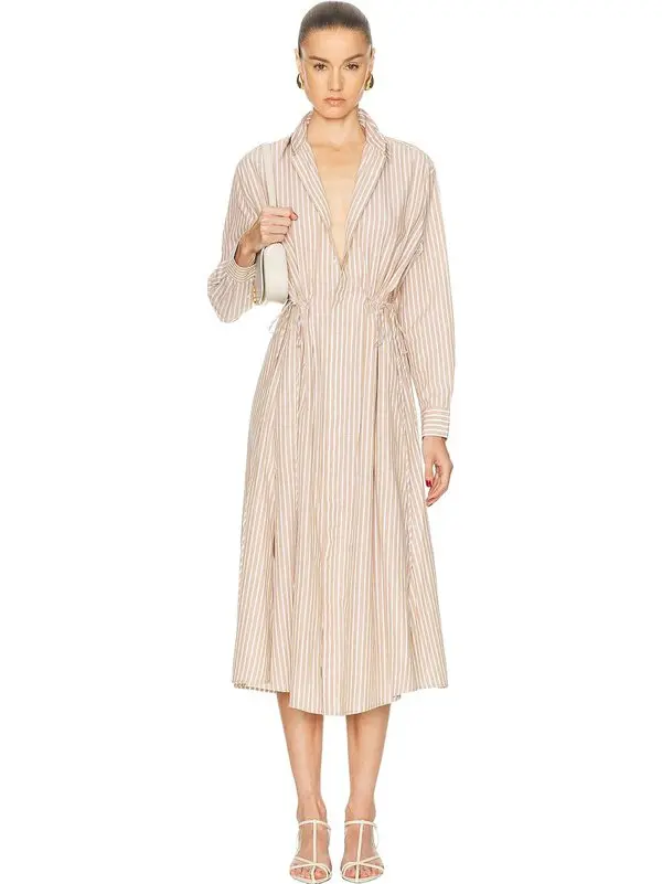 Polo Ralph Lauren Long Sleeve Shirt Dress - Classic Camel & White