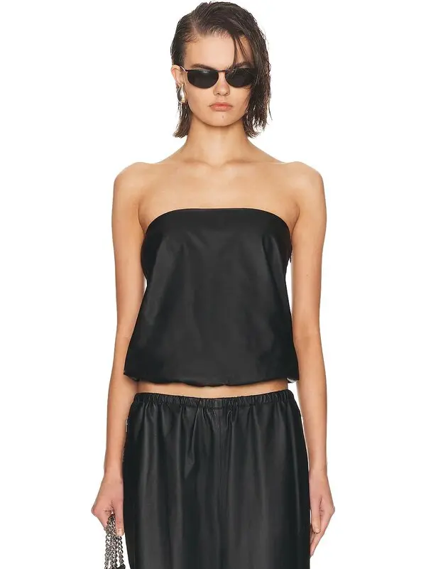 Alexander Wang Strapless Leather Bubble Top - Black