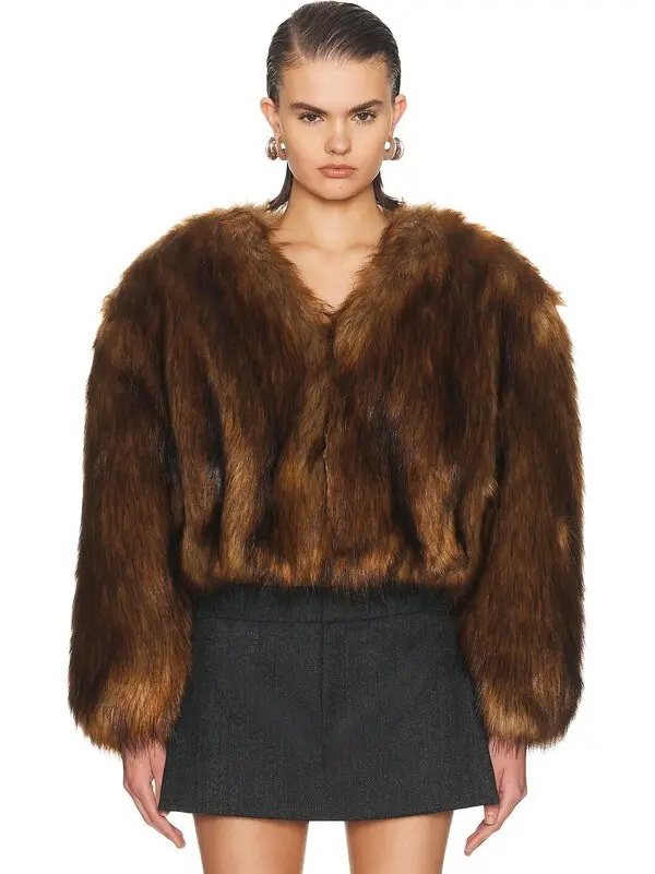 Alexander Wang Faux Fur Cropped Jacket - Chestnut