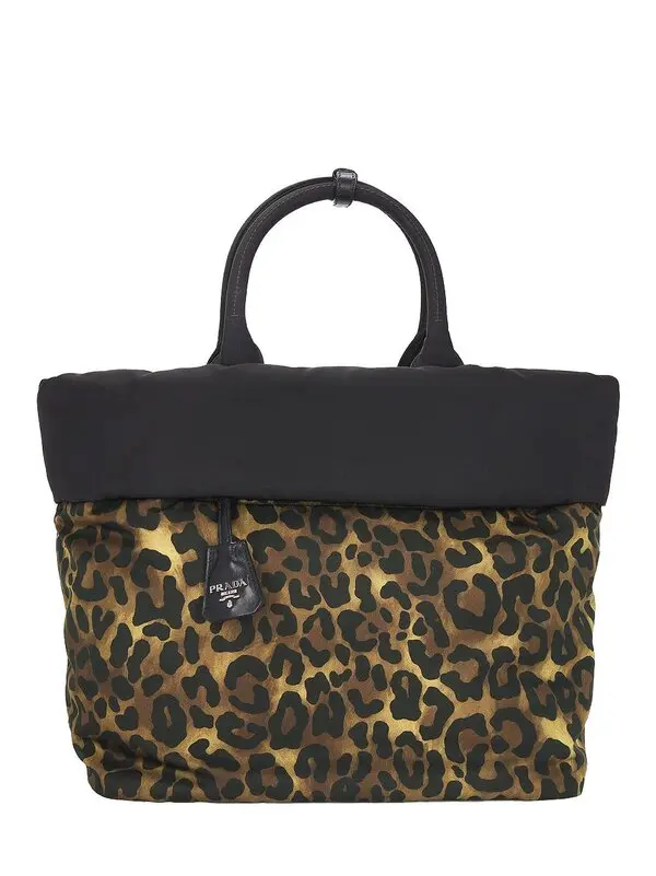 Prada Leopard Tessuto Tote Bag - Black