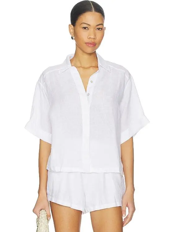 PQ Linen Button Up Top - White