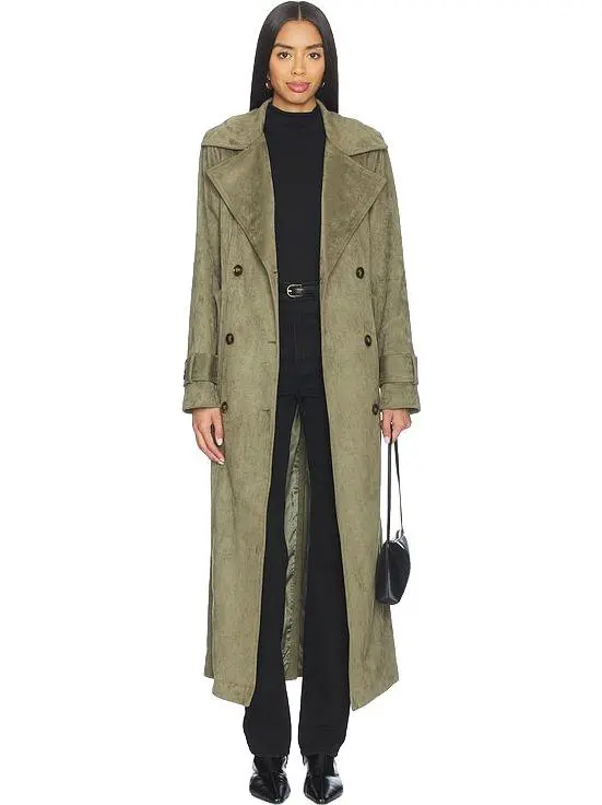 SNDYS Sutton Faux Suede Trench Coat - Olive
