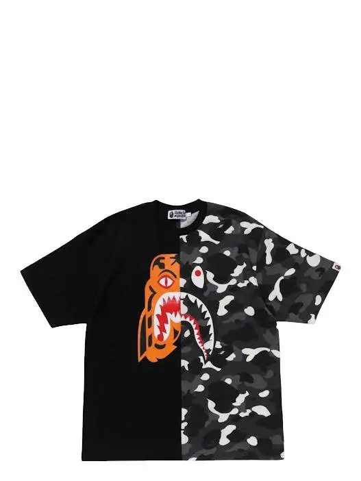 A BATHING APE City Camo Tiger Shark Relaxed Fit Tee Shirt - Black
