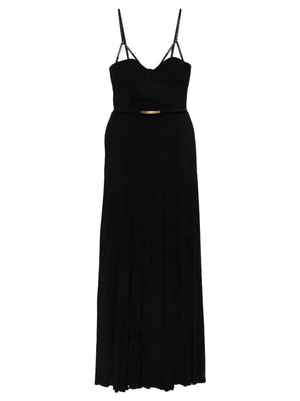 Elisabetta Franchi Maxi Dress With Geometric Straps And Belt - Black