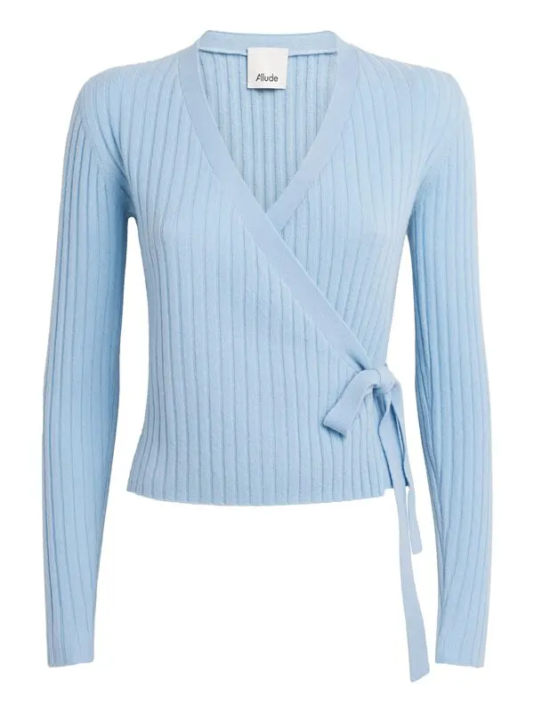 ALLUDE Cashmere Rib Cardigan - Blue