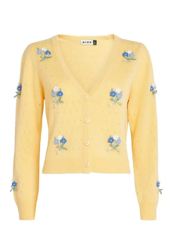 Rixo Merino Wool Embroidered Merinda Cardigan - Yellow