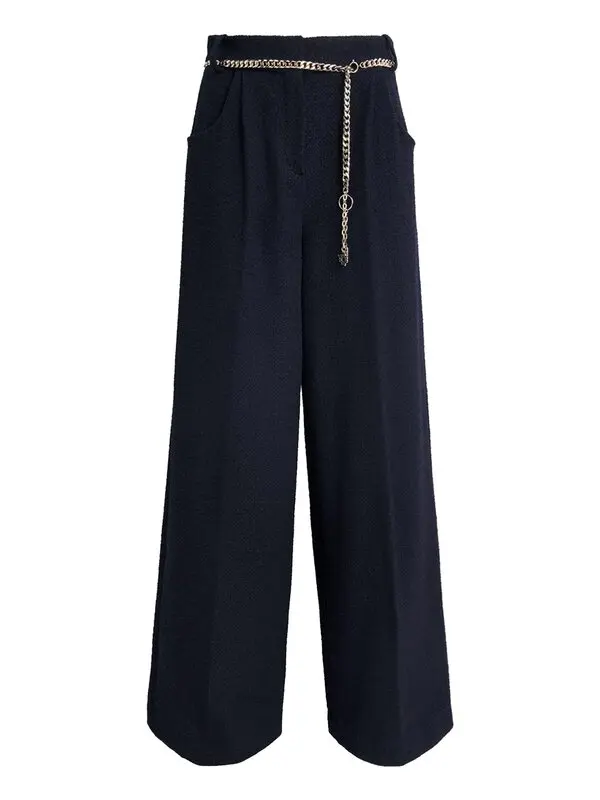 Maje Bouclé Wide-leg Trousers With Chain - Blue