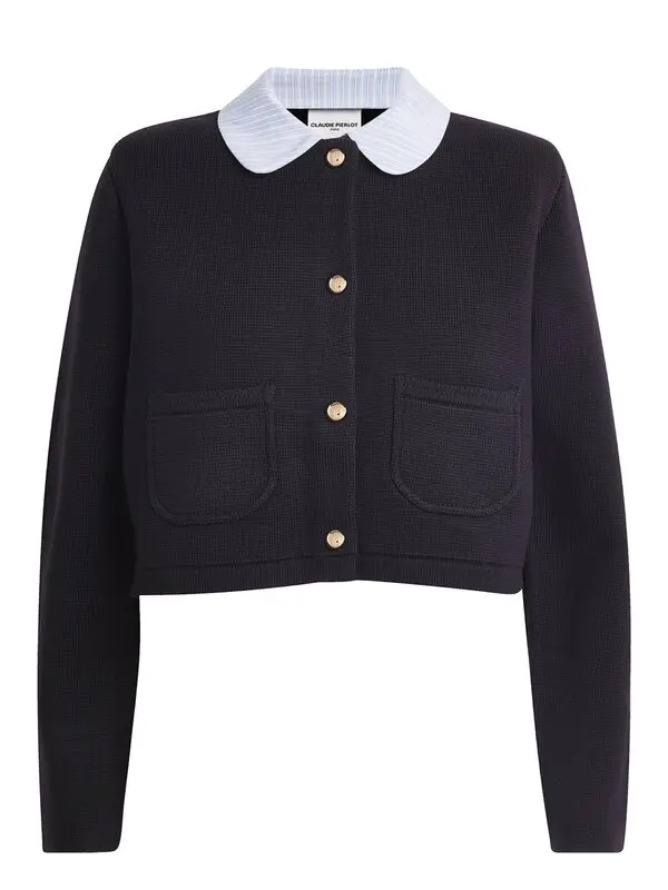Claudie Pierlot Cropped Knitted Cardigan With Detachable Collar - Blue