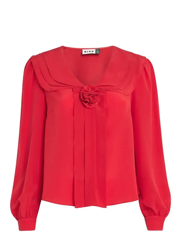 Rixo Silk Floral-appliqué Blouse - Red