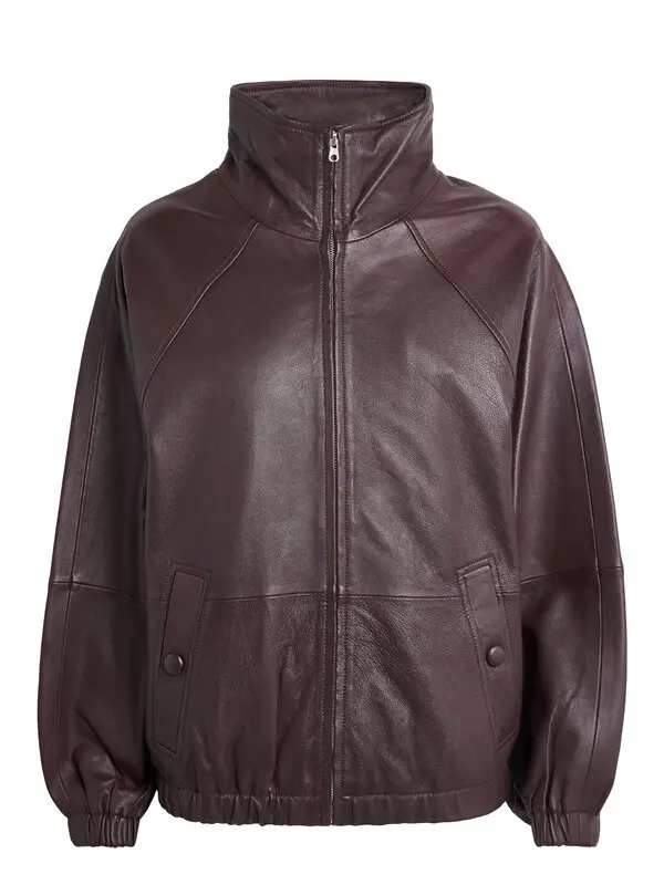 Sandro Raglan-sleeve Leather Jacket - Brown