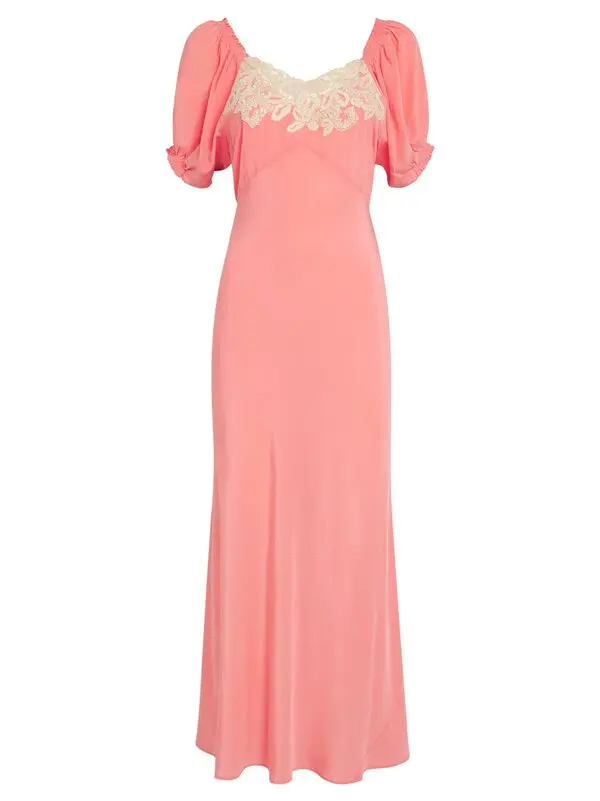 Rixo Silk Lace-trim Midi Dress - Pink