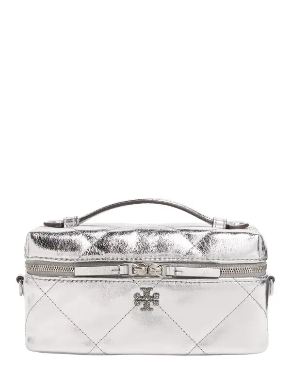 Tory Burch Leather Quilted Kira Vanity Case Bag - Silver