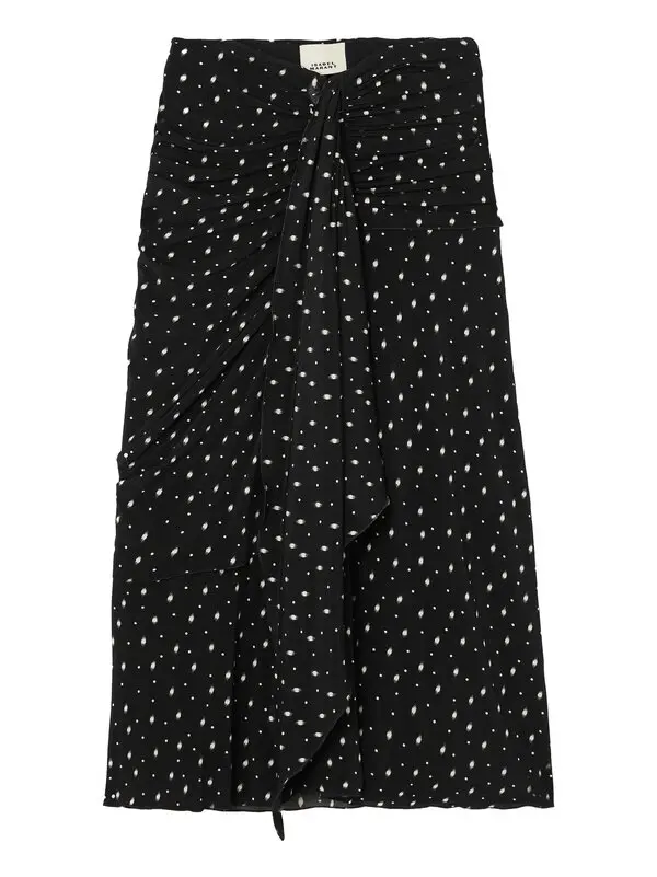 Isabel Marant Gyelle Ruched Draped Polka-dot Stretch-jersey Midi Skirt - Black