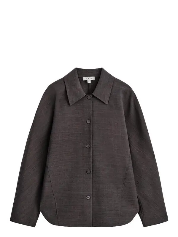 Cos Rounded Wool-blend Shirt - Brown