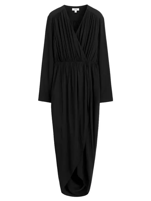 Cos Gathered Midi Wrap Dress - Black