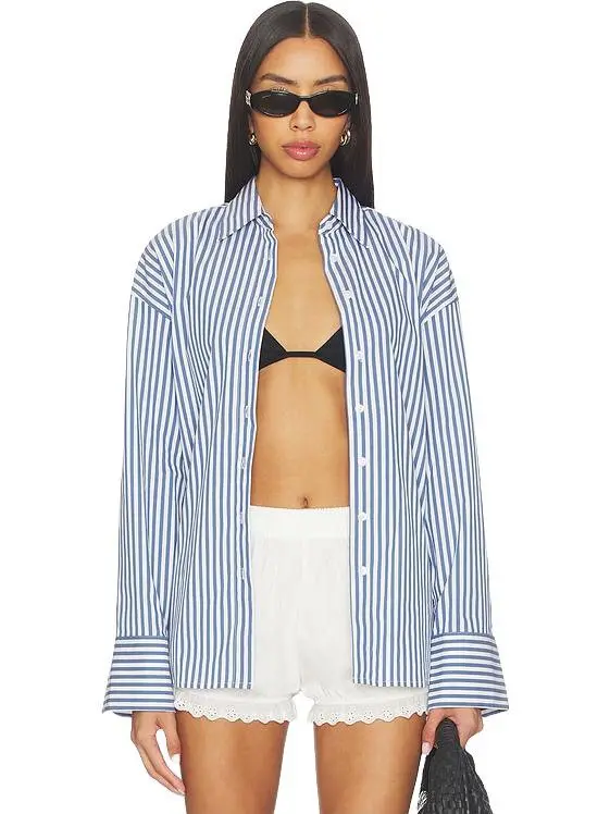 Good American Oversized Striped Shirt - Blue