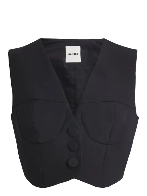 Sandro Cropped Sleeveless Corset Top - Black