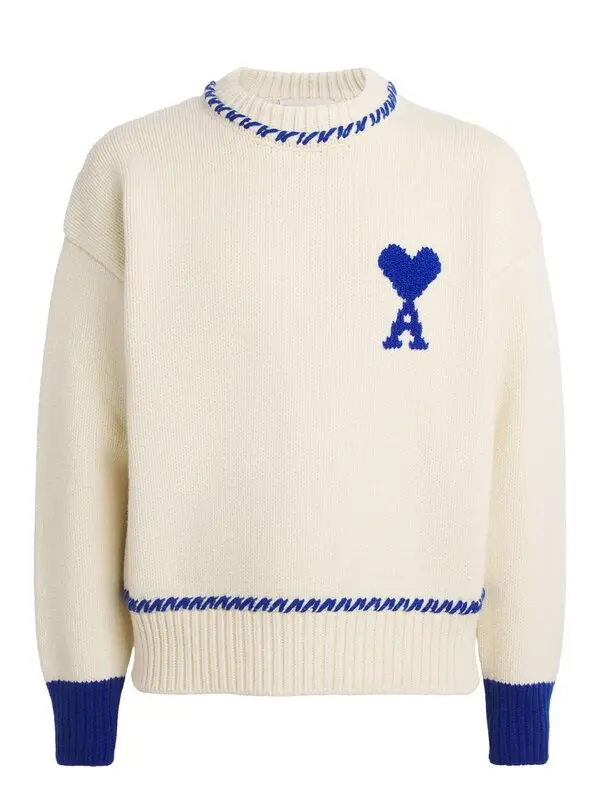 AMI Paris Wool-blend De Coeur Sweater - Navy