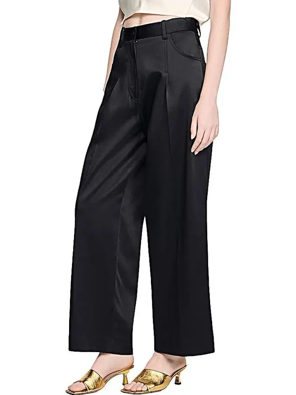 Sandro Satin Effect Wide Leg Trousers - Black