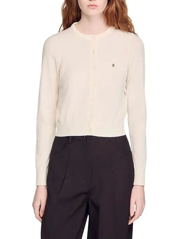 Sandro Round Neck Cropped Cardigan Sweater - Ecru