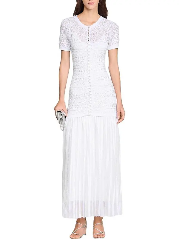 Sandro Beaded Knit Maxi Dress - White