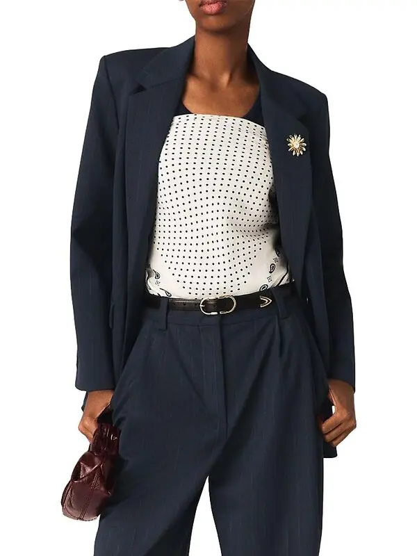 Maje Vissila Striped Belted Jacket - Navy
