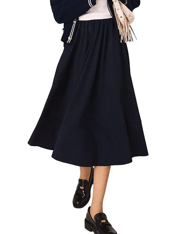 Maje Jissila Tailored Midi Skirt - Navy