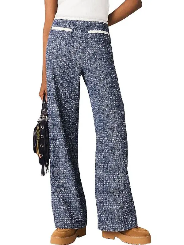 Maje Marled Tweed Wide Leg Trousers - Navy