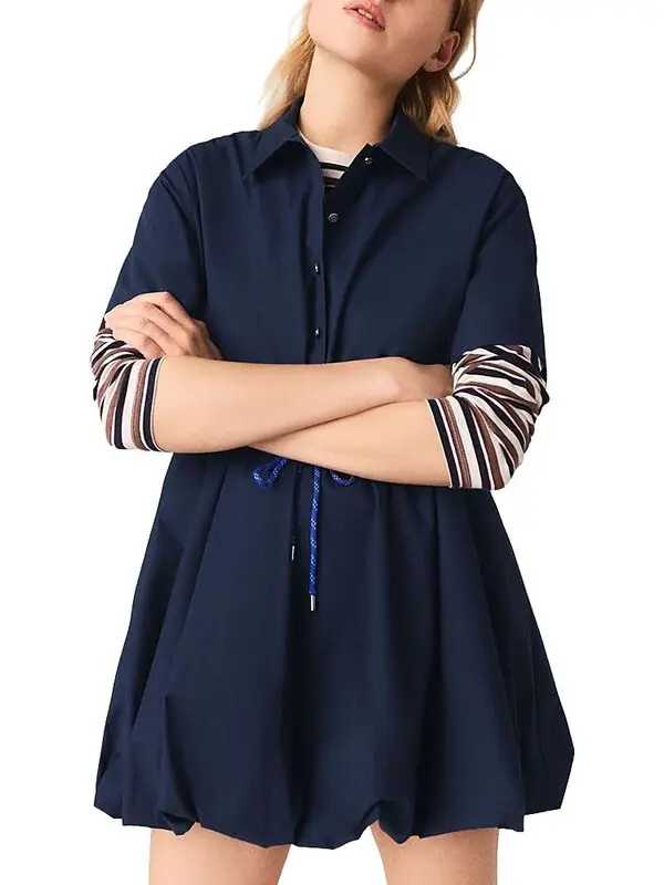 Maje Romimita Bubble Mini Shirtdress - Navy