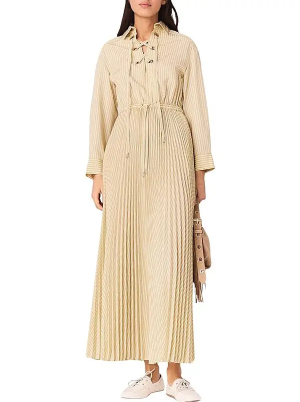 Maje Rossima Eyelet Pleated Maxi Dress - Pale Yellow