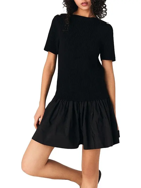 Maje Short Knit Taffeta Dress - Black