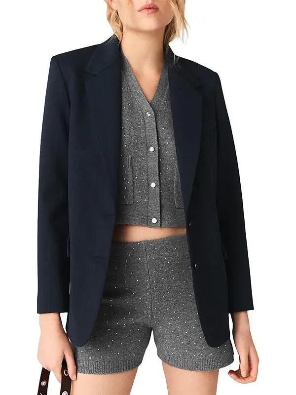 Maje Rhinestone Embellished Knit Shorts - Grey