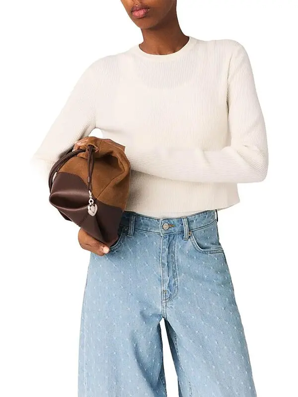 Maje Wool Blend Long Sleeve Sweater - Ecru
