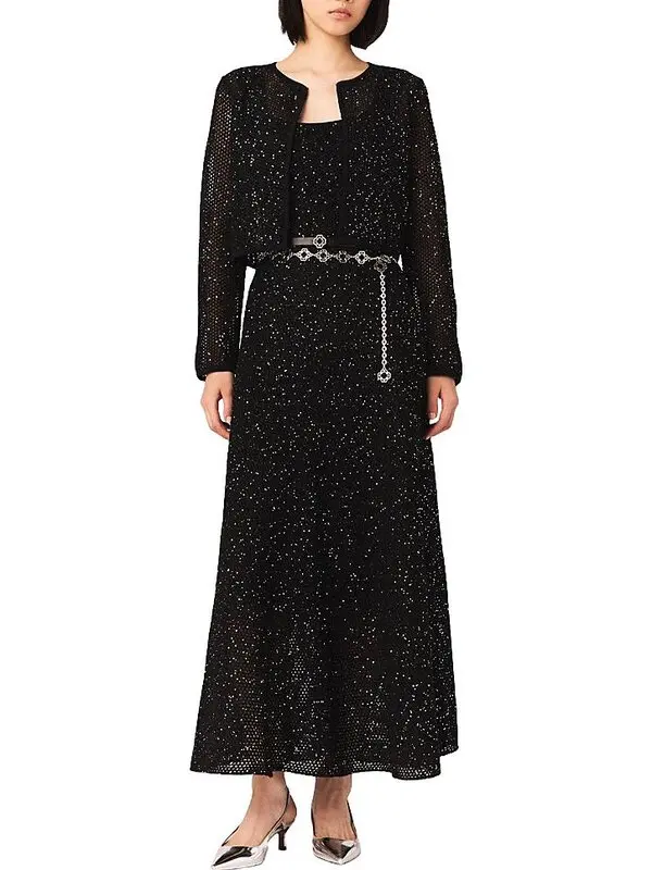 Maje Rhinestone Knit Cardigan - Black