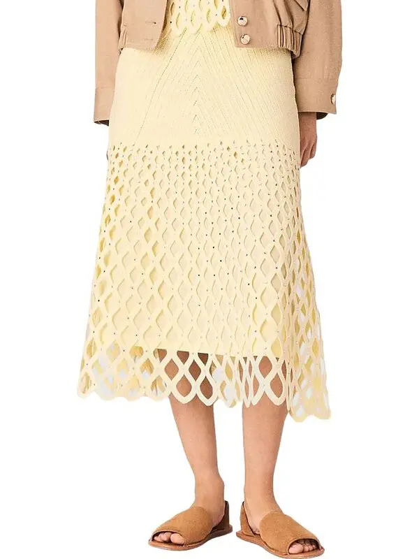 Maje Crochet Knit Midi Skirt - Pale Yellow