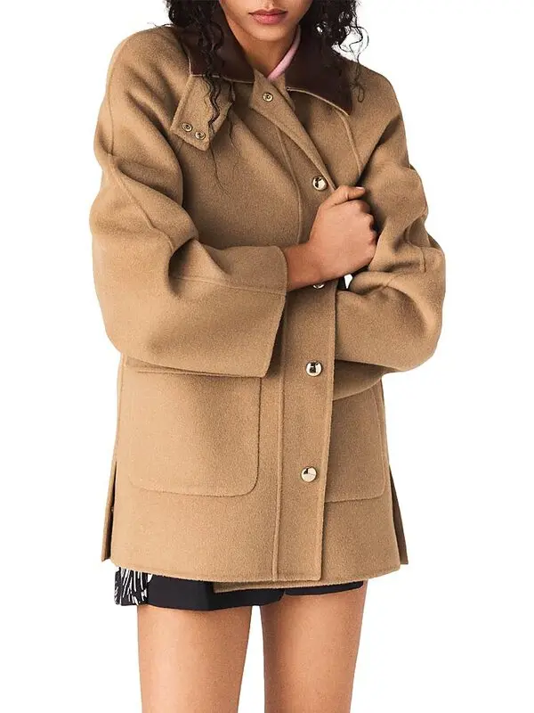 Maje Hooded Short Coat - Beige