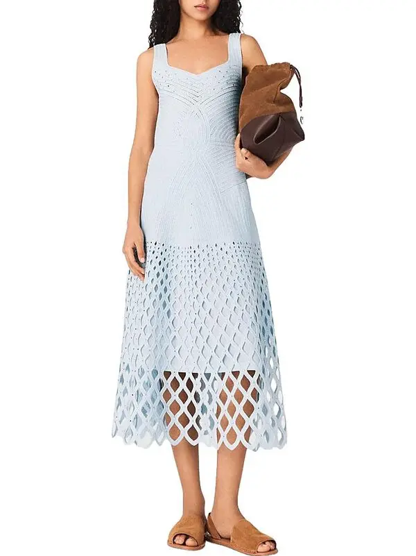 Maje Crochet Rhinestone Midi Dress - Blue Sky