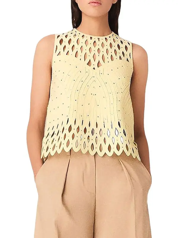 Maje Crocheted Rhinestone Top - Pale Yellow