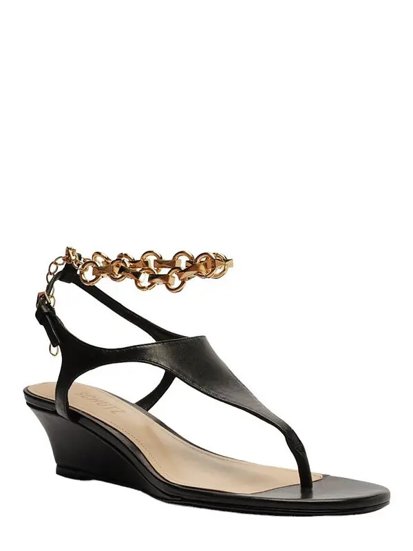 Schutz Lys Leather Wedge Sandals - Black