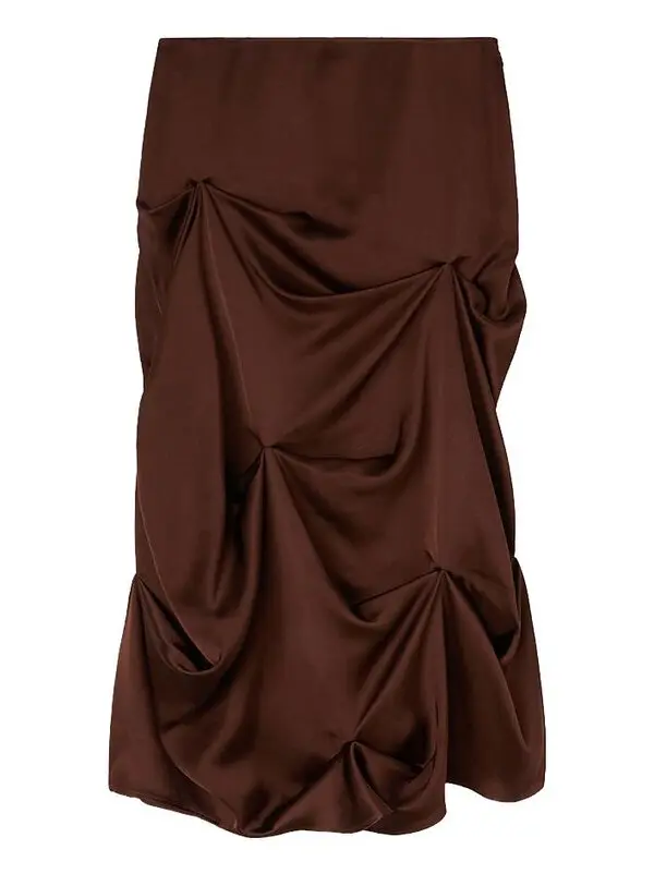 GANNI Satin Tuck Detail Long Skirt - Chicory Coffee