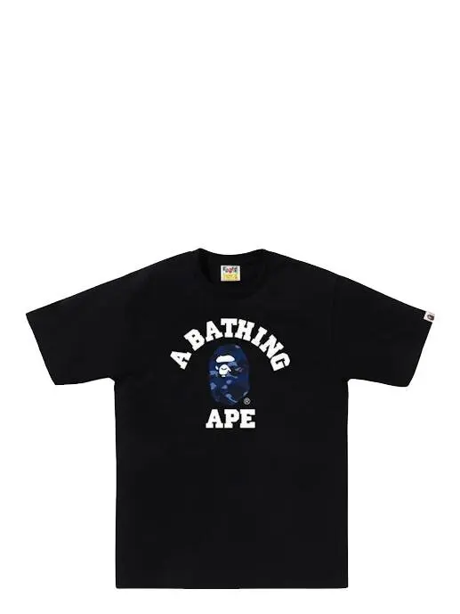 A BATHING APE Camo College 1j80110019 Tee Shirt - Black/navy Blue