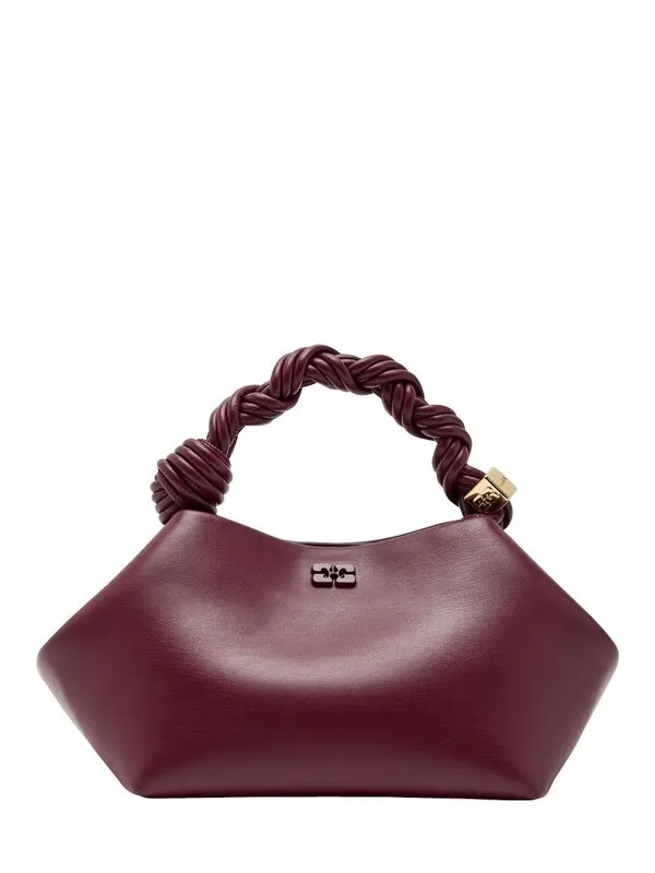 GANNI Small Leather Top Handle Bag - Burgundy
