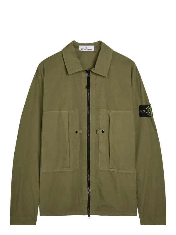 Stone Island Logo Cotton-poplin Overshirt - Green