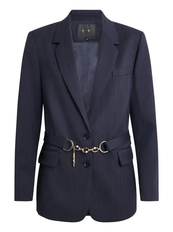 Maje Wool-blend Chalk Stripe Blazer - Blue
