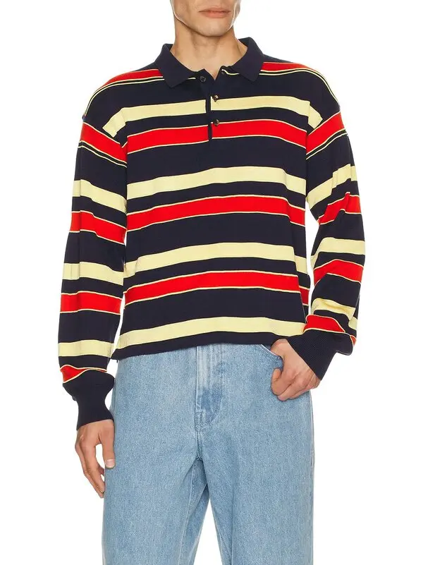 JW Anderson Knitted Rugby Polo In Blue,red - Navy