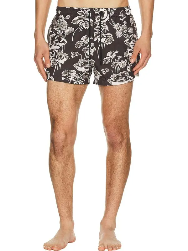 Commas Painted Peonies Short Swim Short - Black