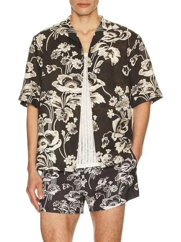 Commas Painted Peonies Bowling Shirt - Black